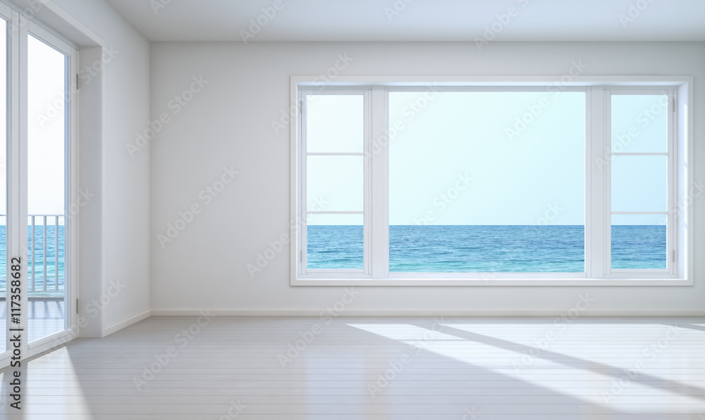 Empty room sea view with clipping path for background - 3D rendering ...