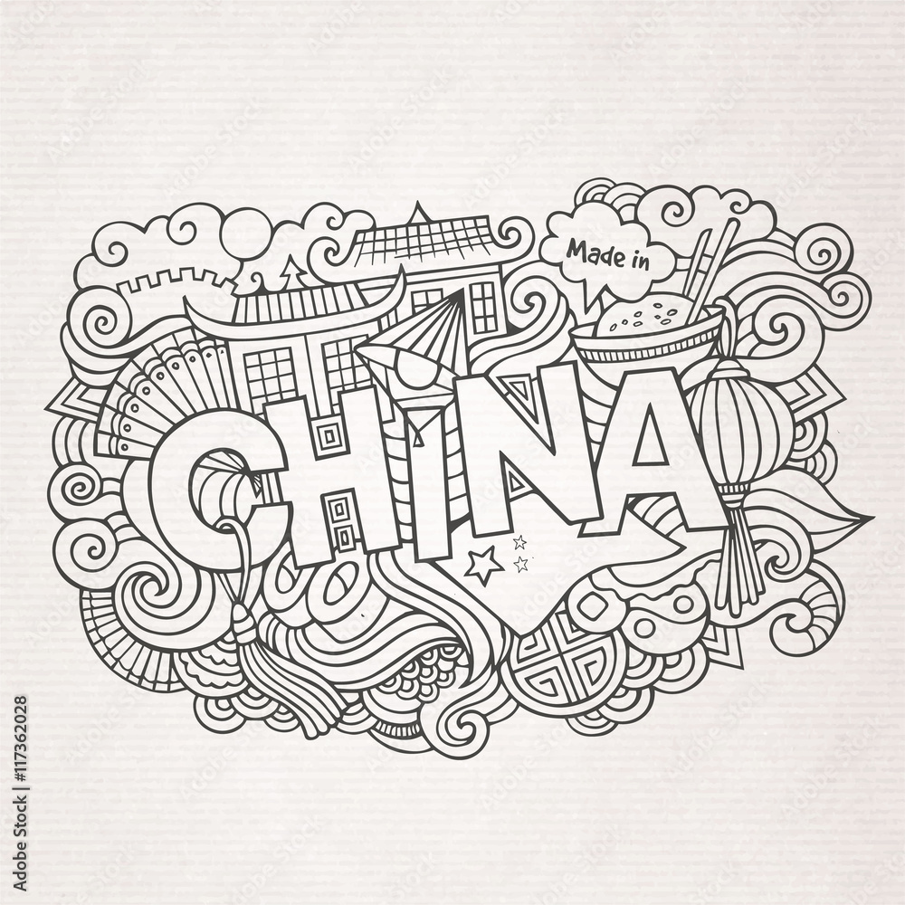 China hand lettering and doodles elements background Stock Vector ...