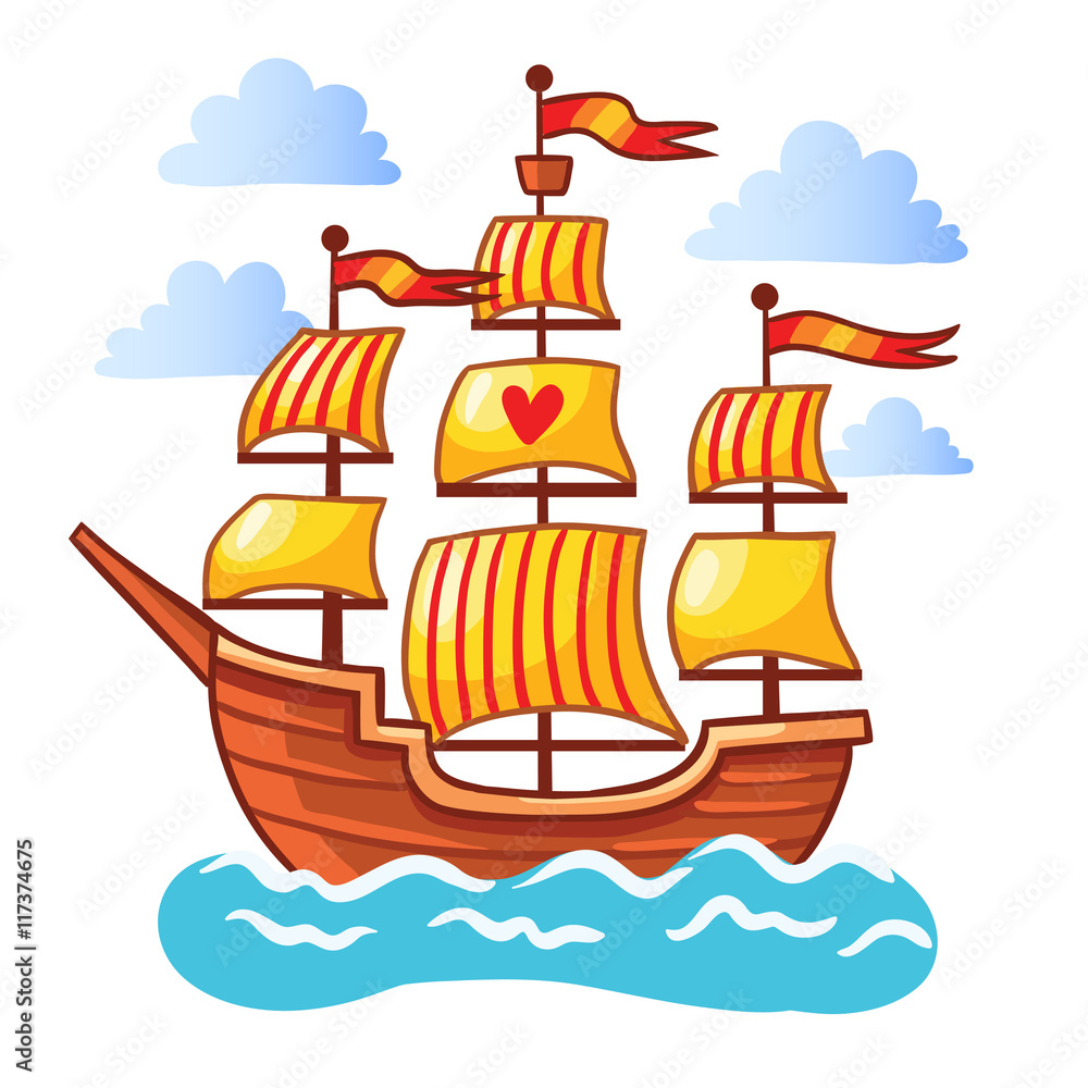 Sailing ship floating in the water. Vector illustration of a ship at ...