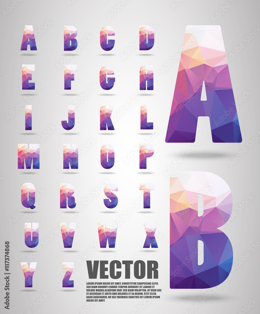 Premium Polygon alphabet font style font with shadow, Low Poly Stock ...
