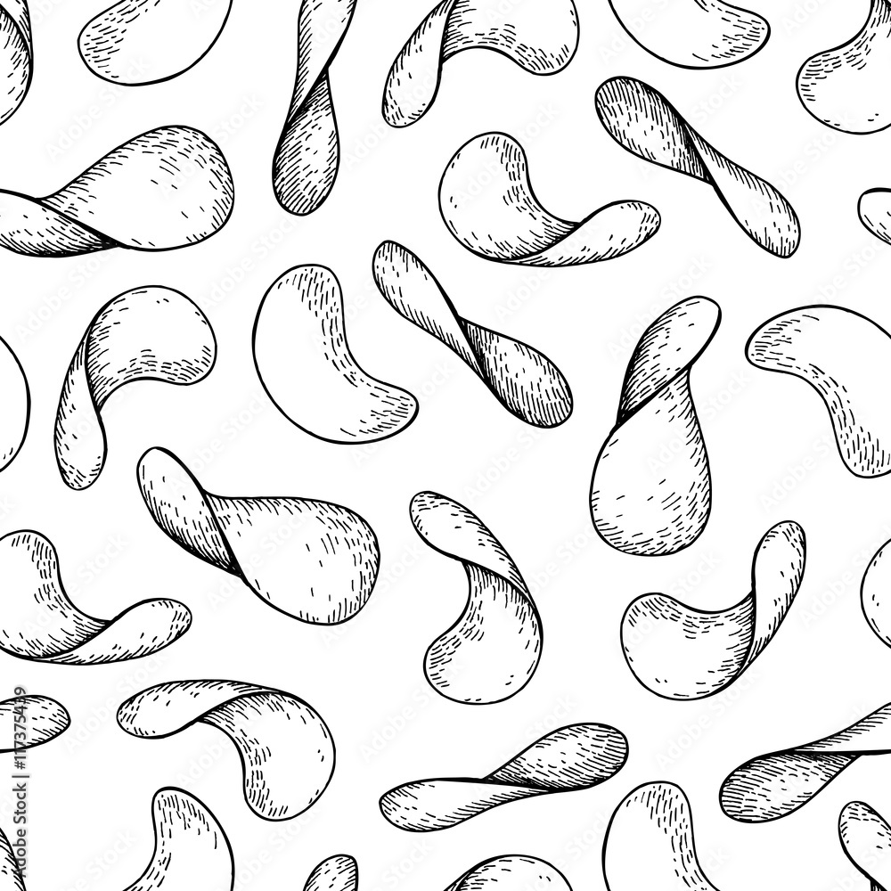 Potato chips vector seamless pattern. Hand drawn food background Stock ...