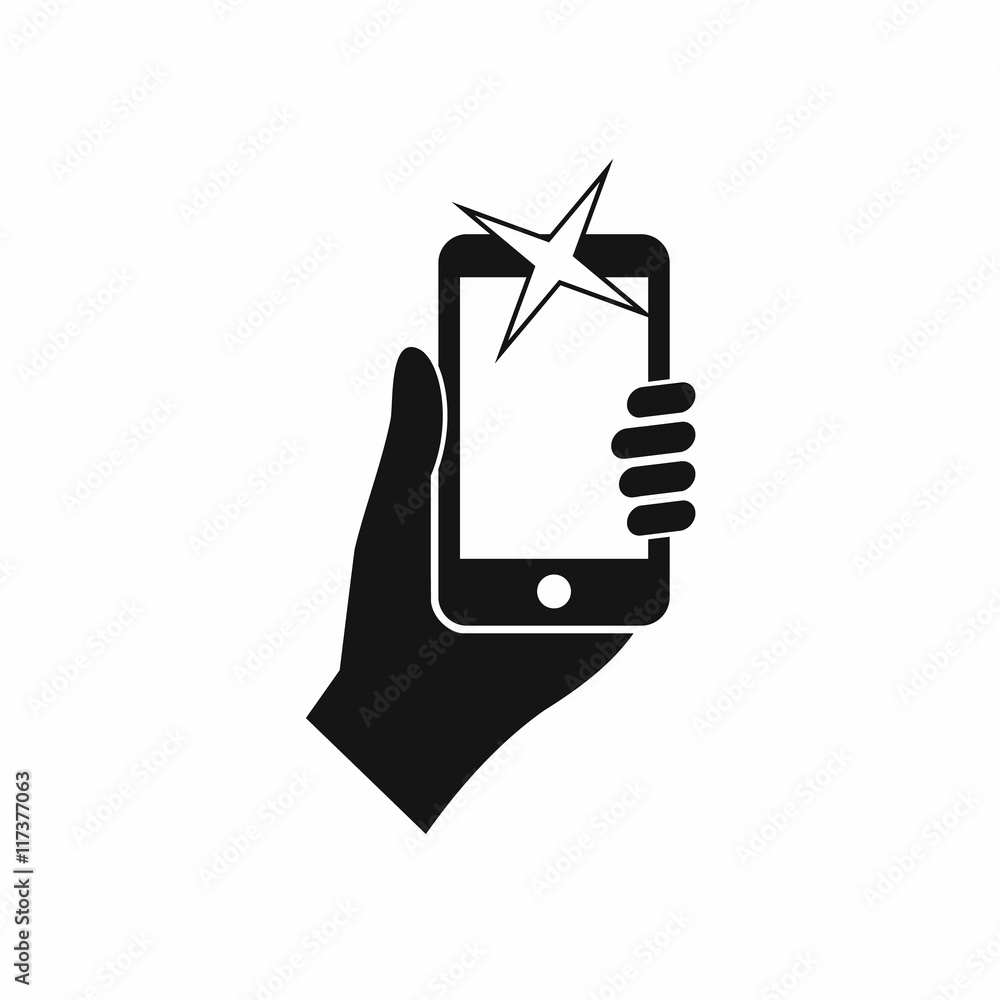 Hand photographed on mobile phone icon in simple style isolated on ...