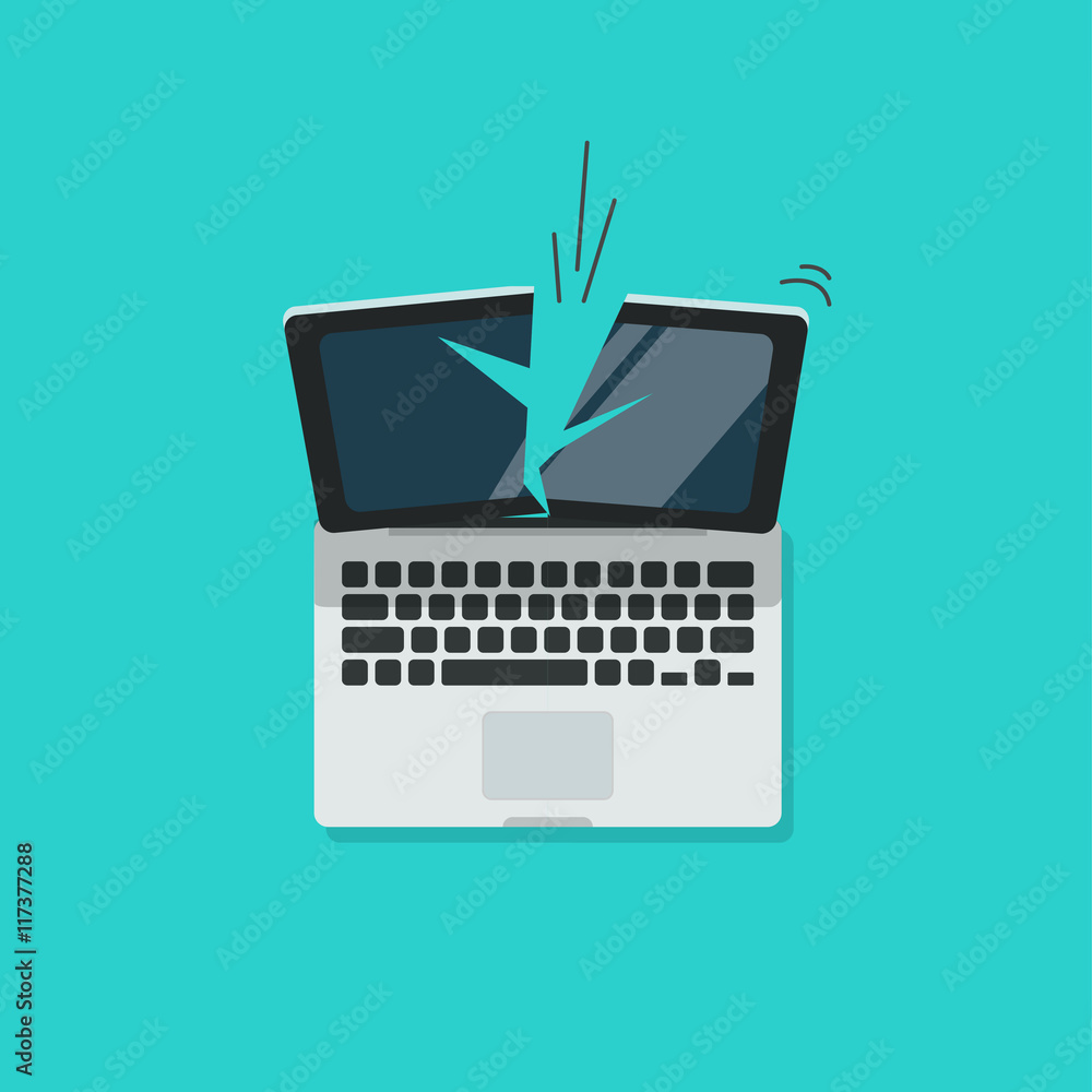 Crashed broken laptop computer vector icon illustration isolated on ...