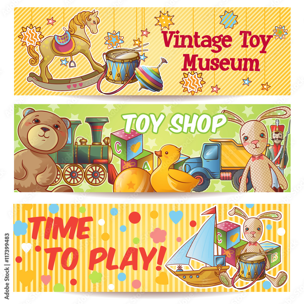 Kids Toys Banner Set Stock Vector | Adobe Stock