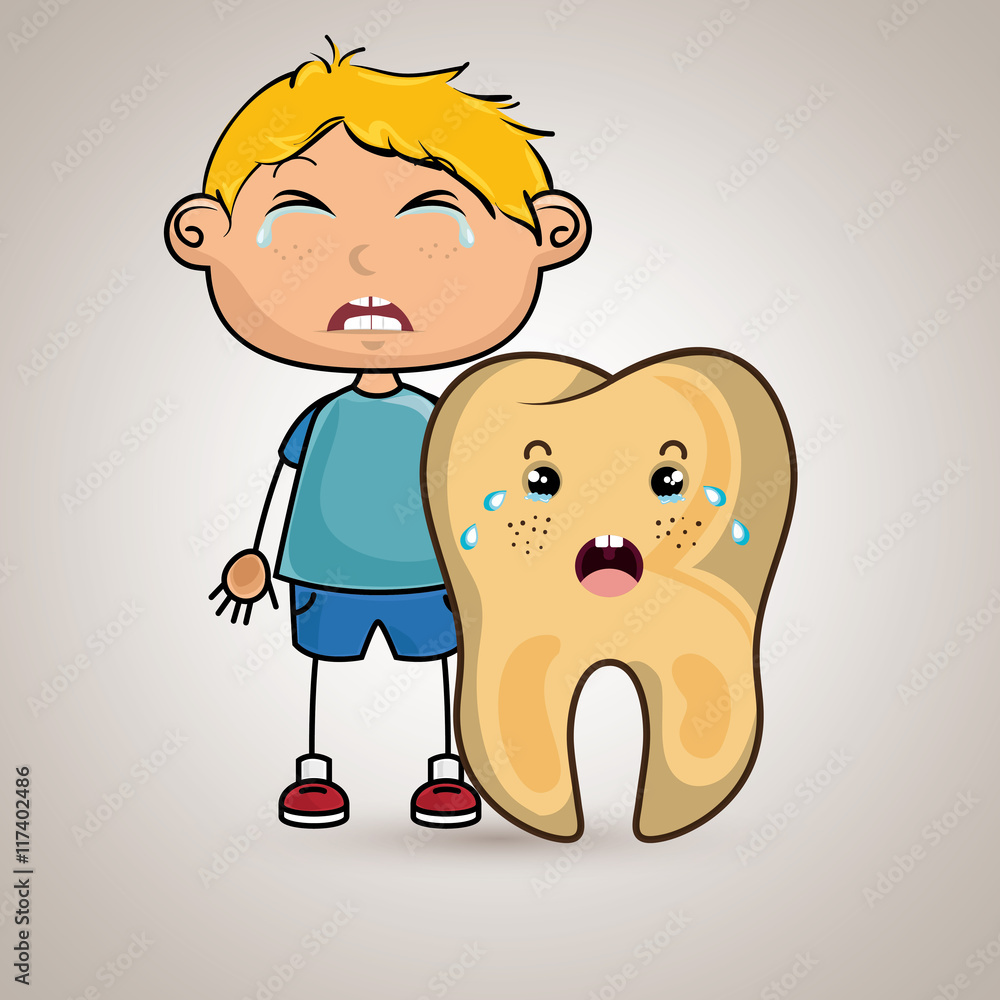 crying cartoon of a boy and a tooth with a toothache Stock Vector ...