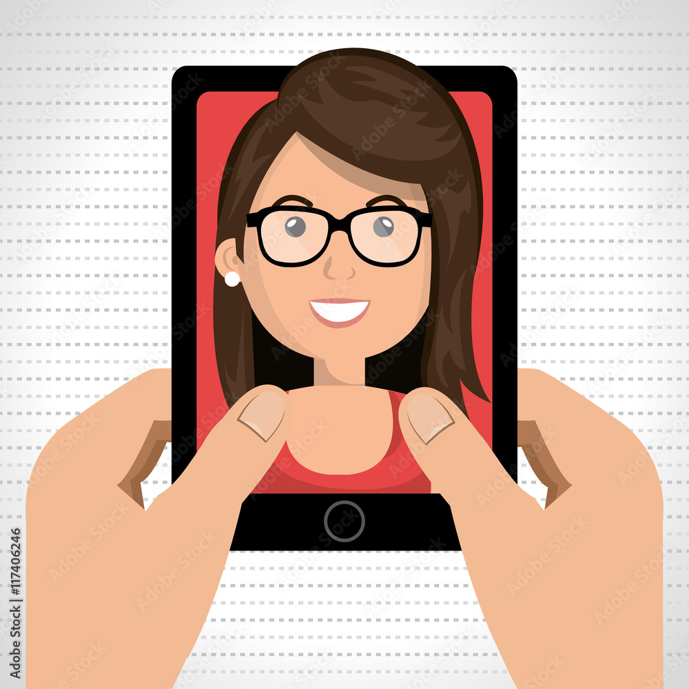 cartoon hands holding an smartphone with a cartoon woman in the Stock ...