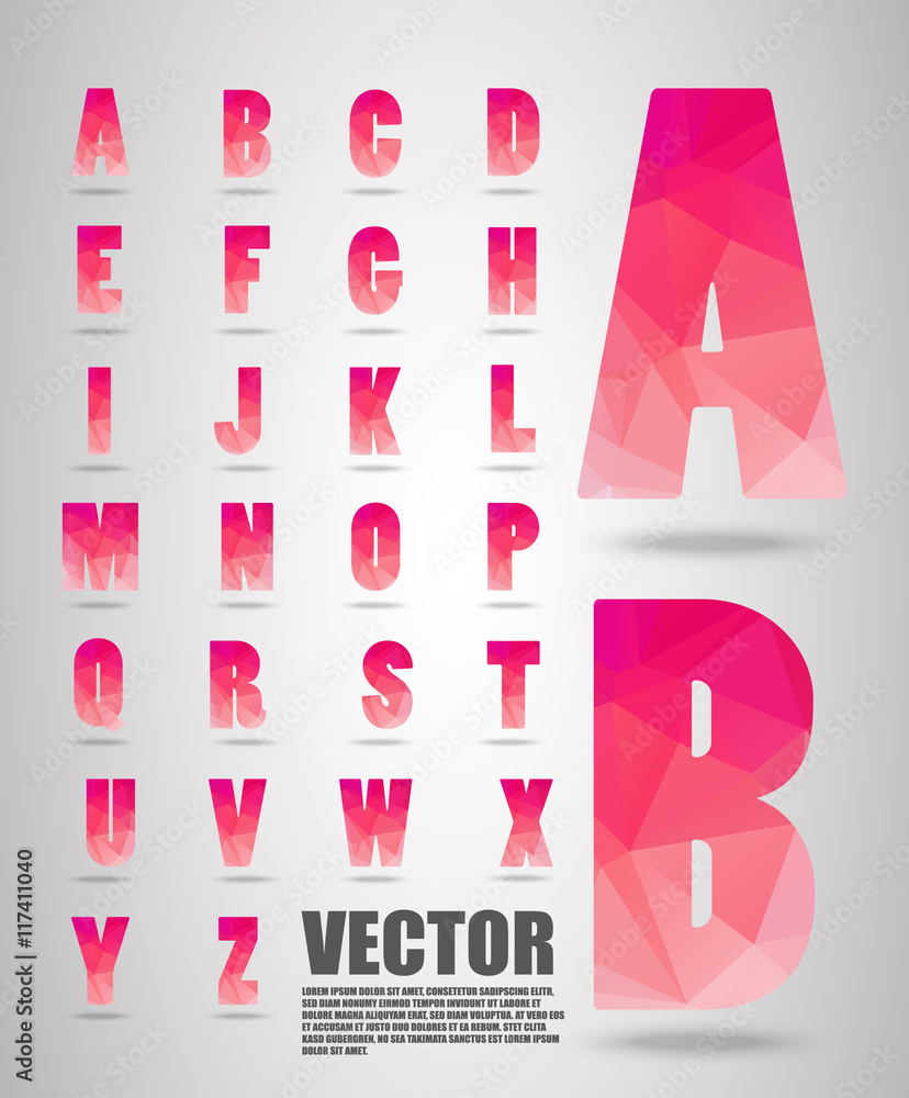 Polygon alphabet font style font with shadow, Low Poly Font Stock ...
