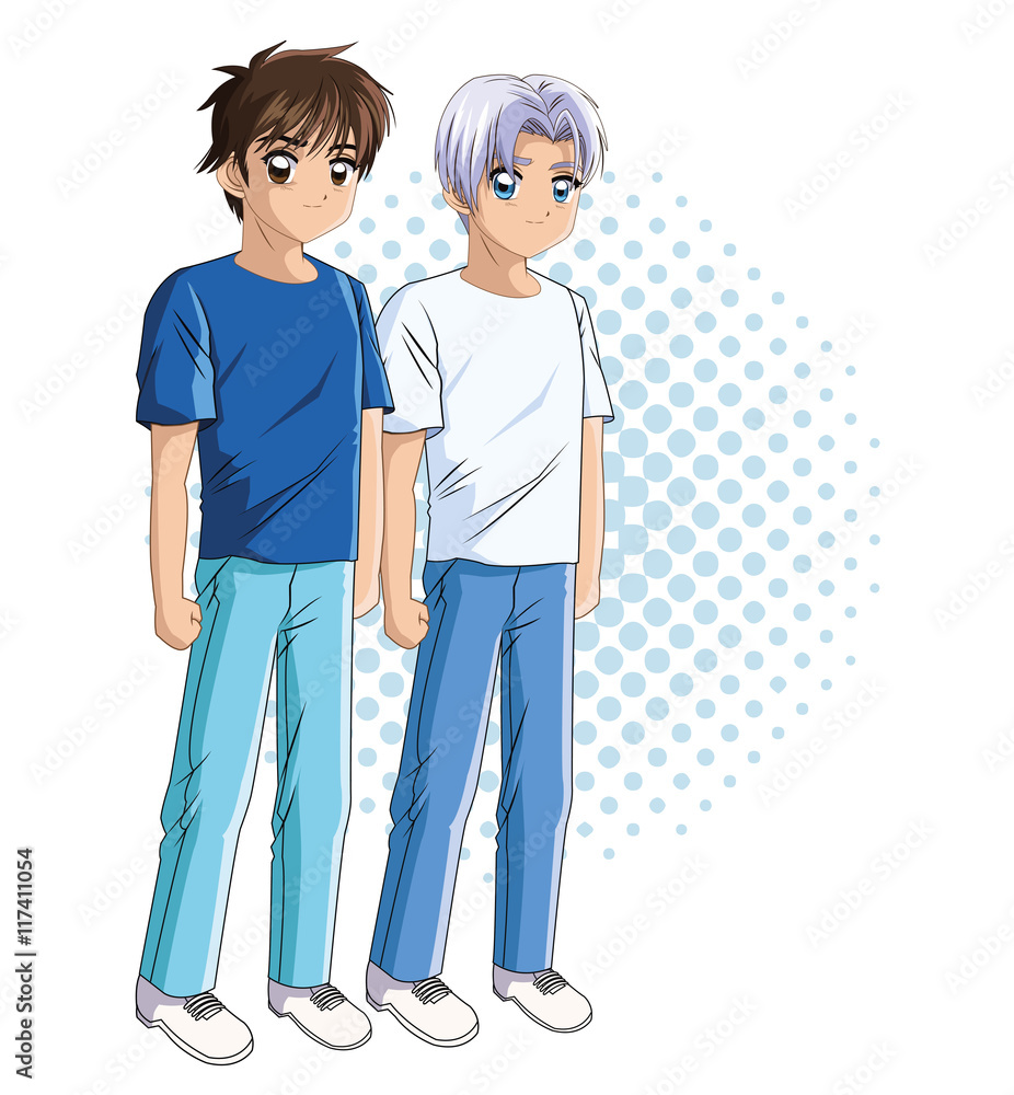 Boy anime male manga cartoon comic icon. Pointed colorfull and isolated ...