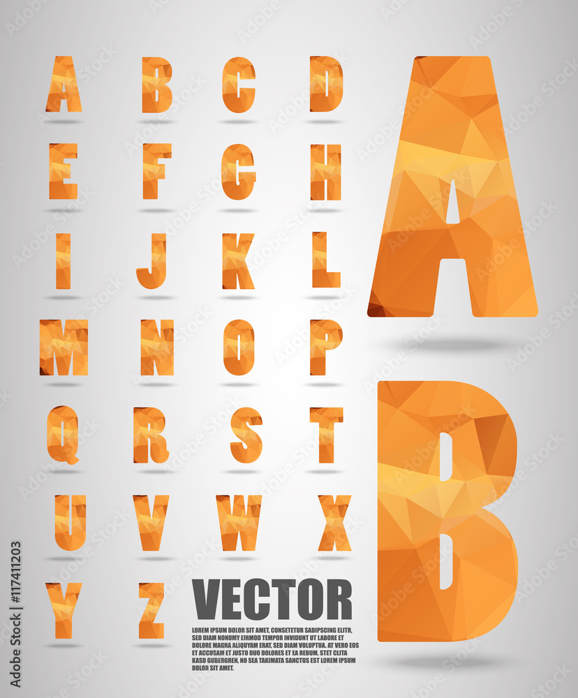 Polygon alphabet font style font with shadow, Low Poly Font Stock ...