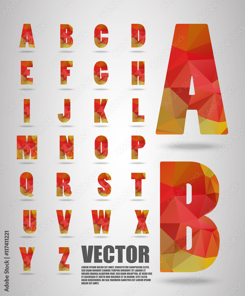 Polygon alphabet font style font with shadow, Low Poly Font Stock ...