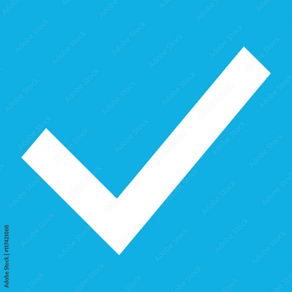 White tick check mark sign on a blue background. Stock Illustration ...