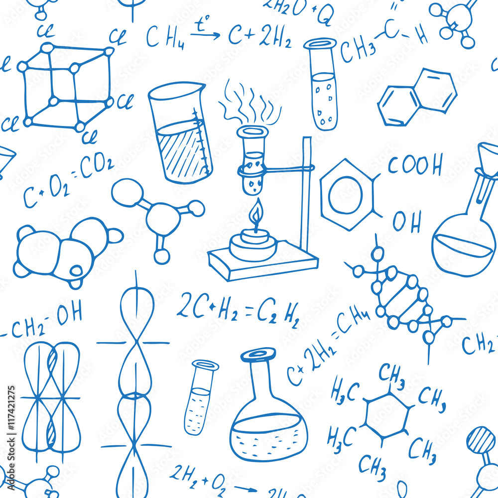 Vetor de chemistry doodles seamless vector pattern do Stock | Adobe Stock