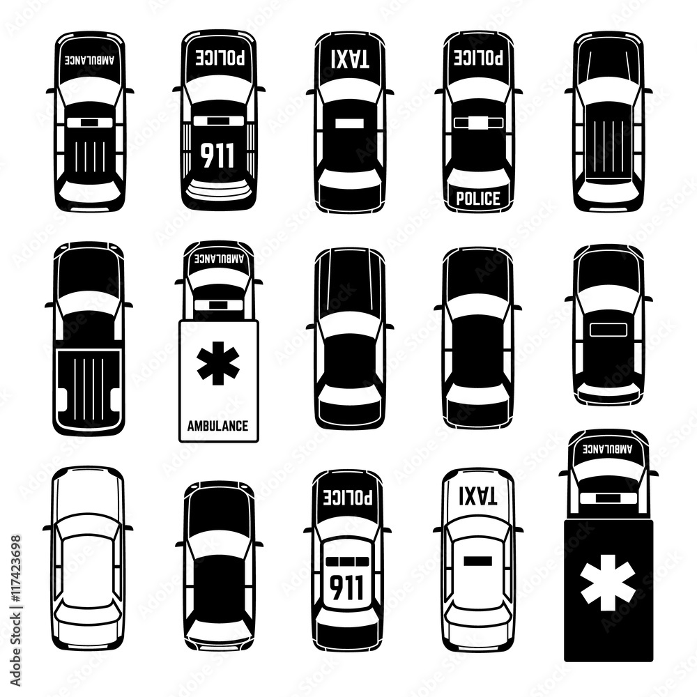 Car top view transportation vector black icons Stock Vector | Adobe Stock