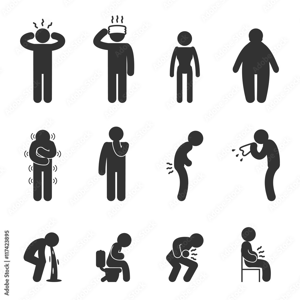 Symptoms of people disease icons. Sick and ill Stock Vector | Adobe Stock