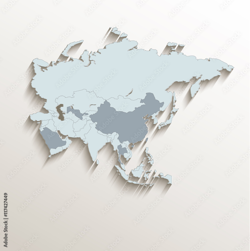 Asia political map white blue 3D vector Stock Vector | Adobe Stock