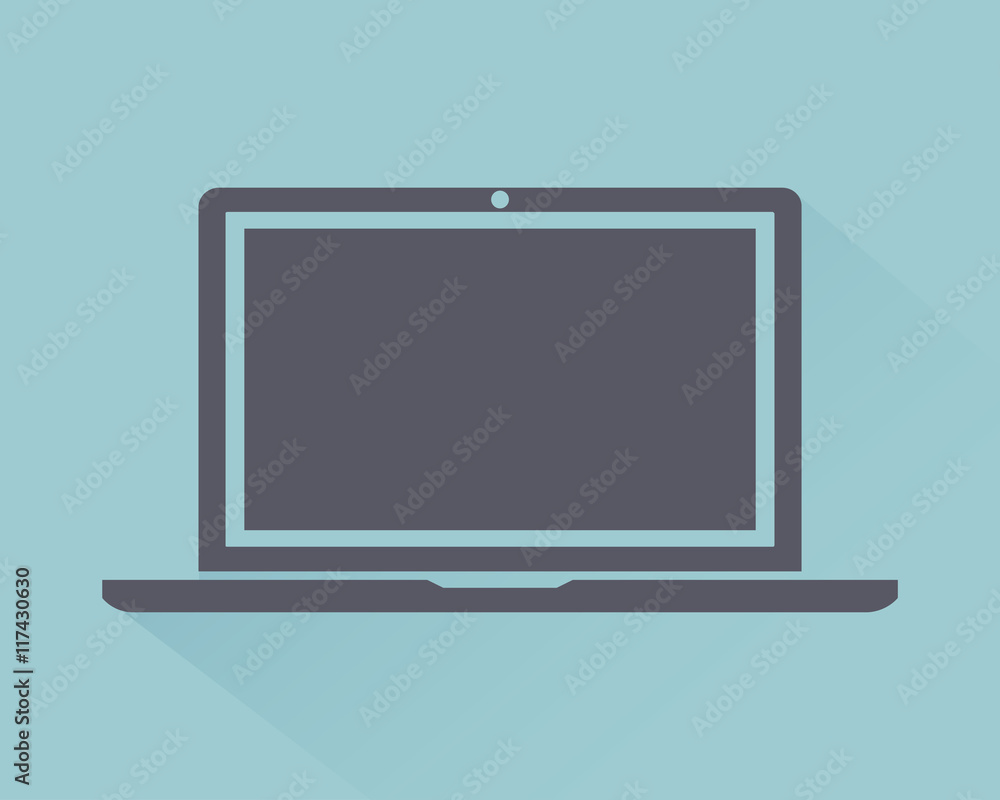 Laptop icon flat style with shadow gadget isolated on a light ...