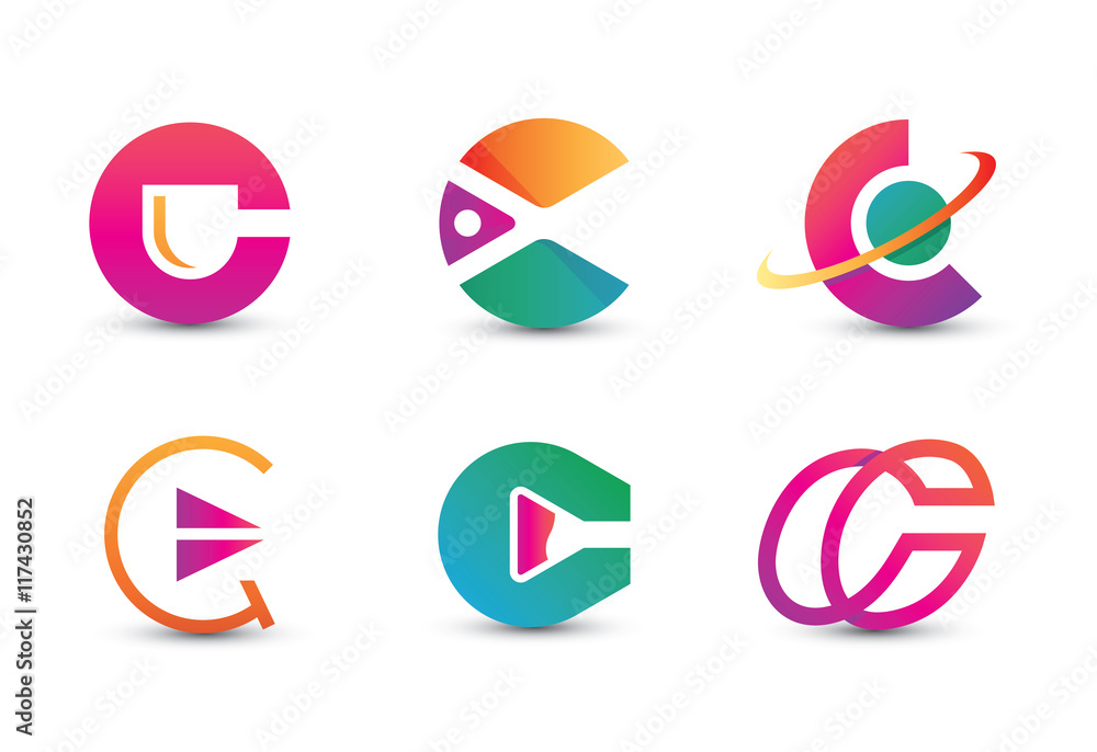 Abstract Colorful C Logo - Set of Letter C Logo Stock Vector | Adobe Stock