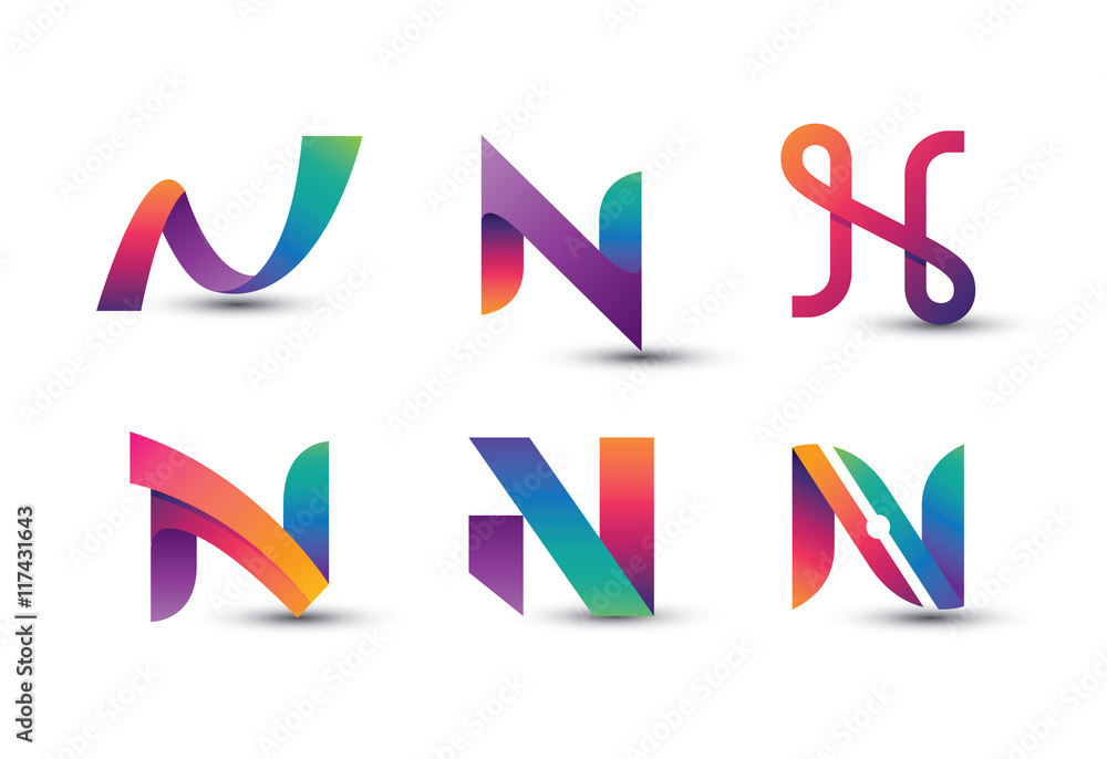 Abstract Colorful N Logo - Set of Letter N Logo Stock Vector | Adobe Stock