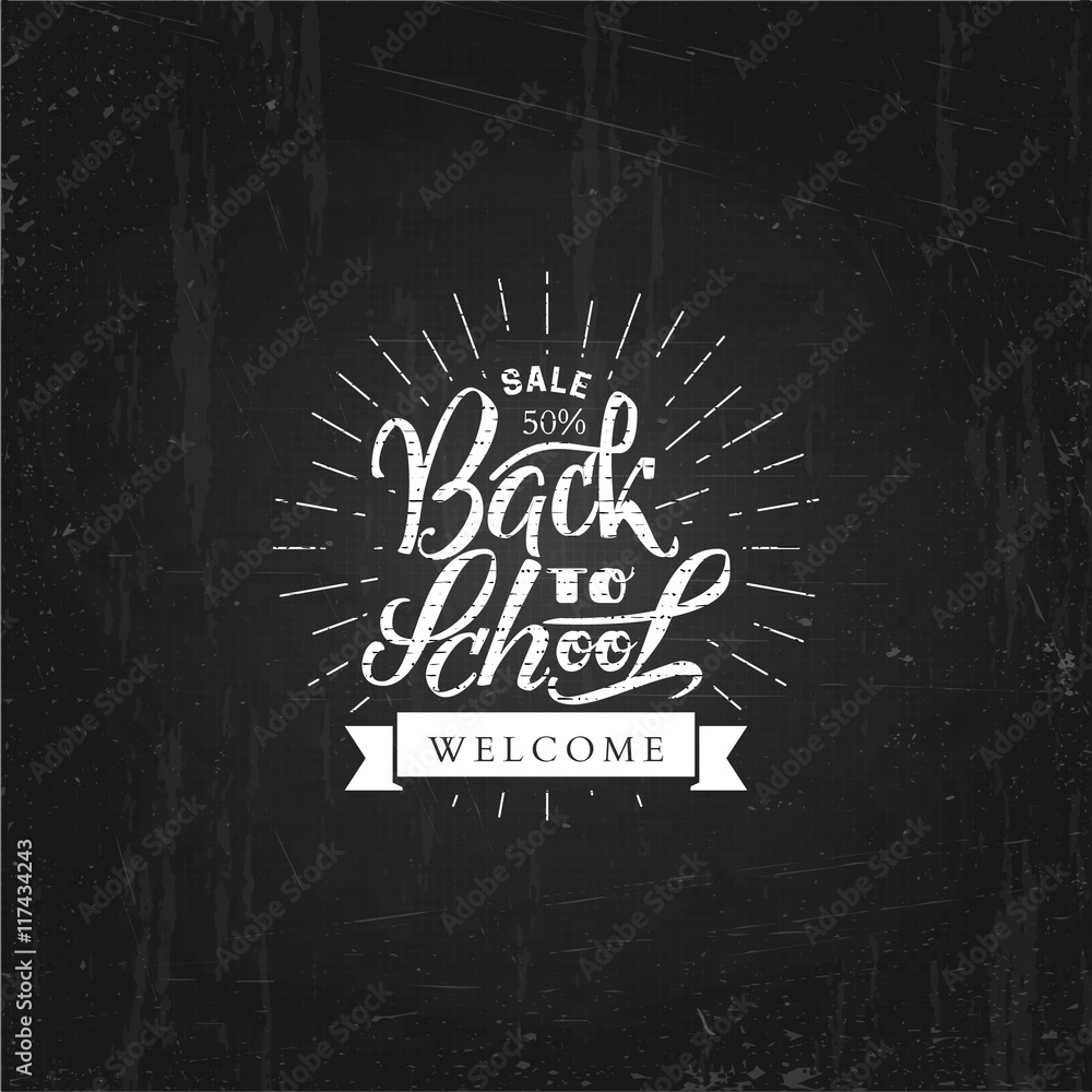 Back to school on blackboard- labels, stickers, hand lettering, was ...