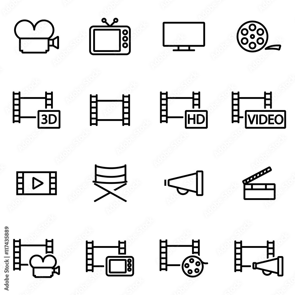 Vector line movie icon set Stock Vector | Adobe Stock