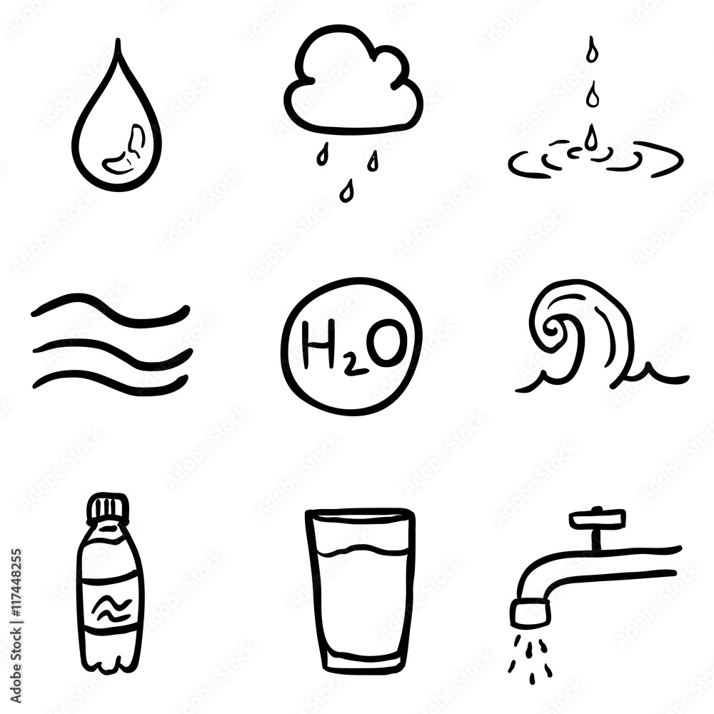 Vector Set of Black Doodle Water Icons Stock Vector | Adobe Stock