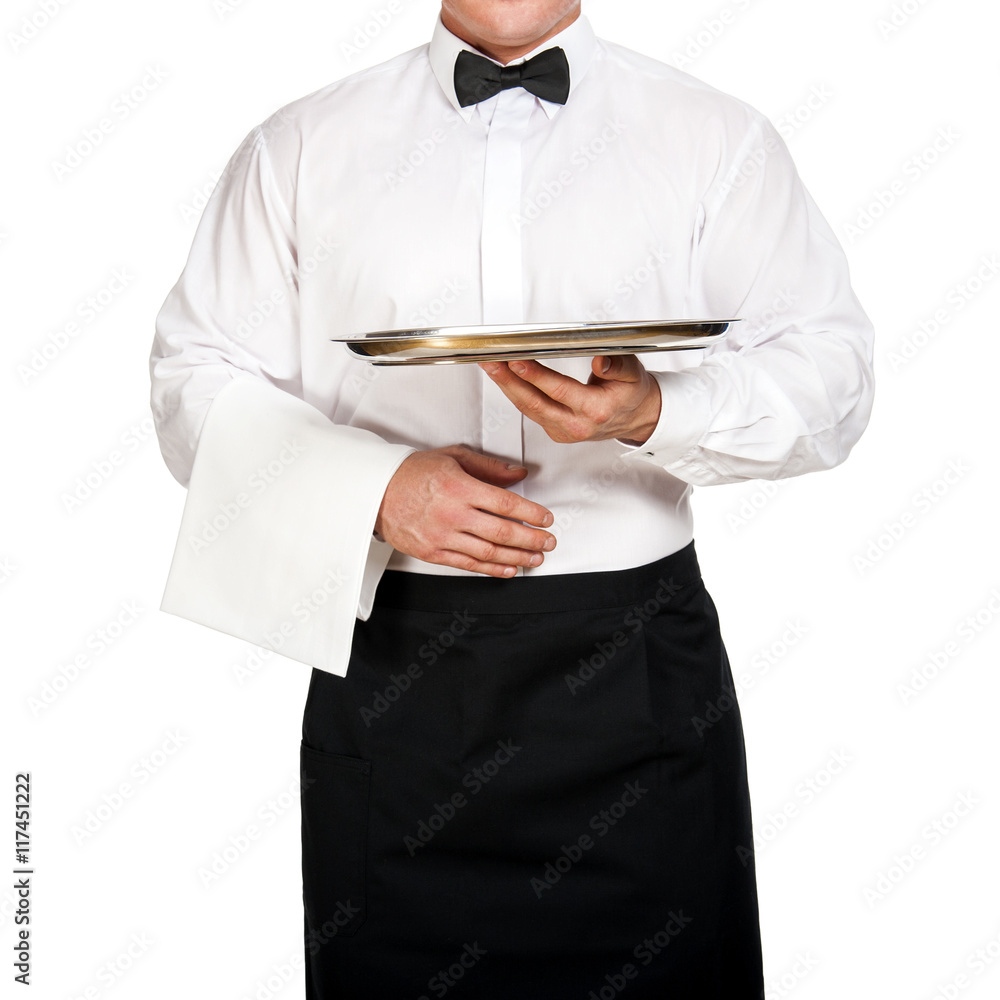Waiter man isoleted over white background. Stock Photo | Adobe Stock