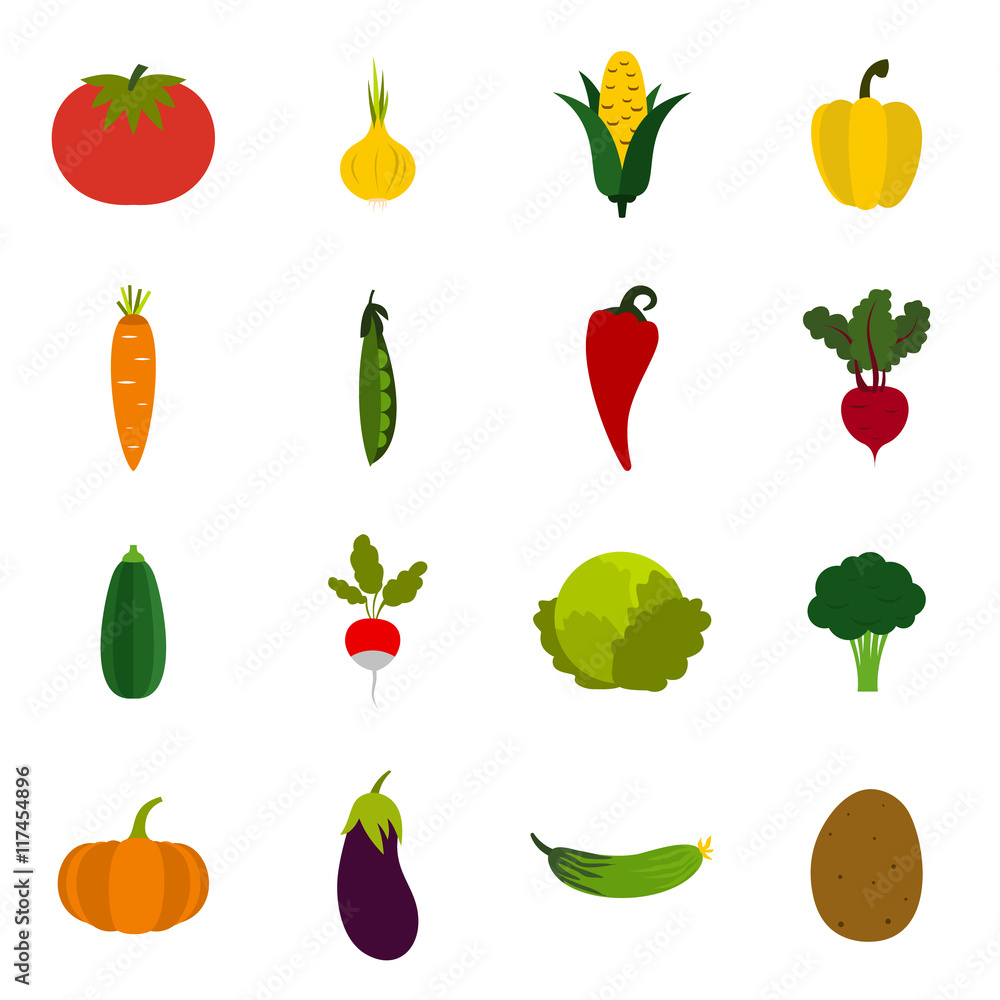 Flat vegetables icons set. Universal vegetables icons to use for web ...