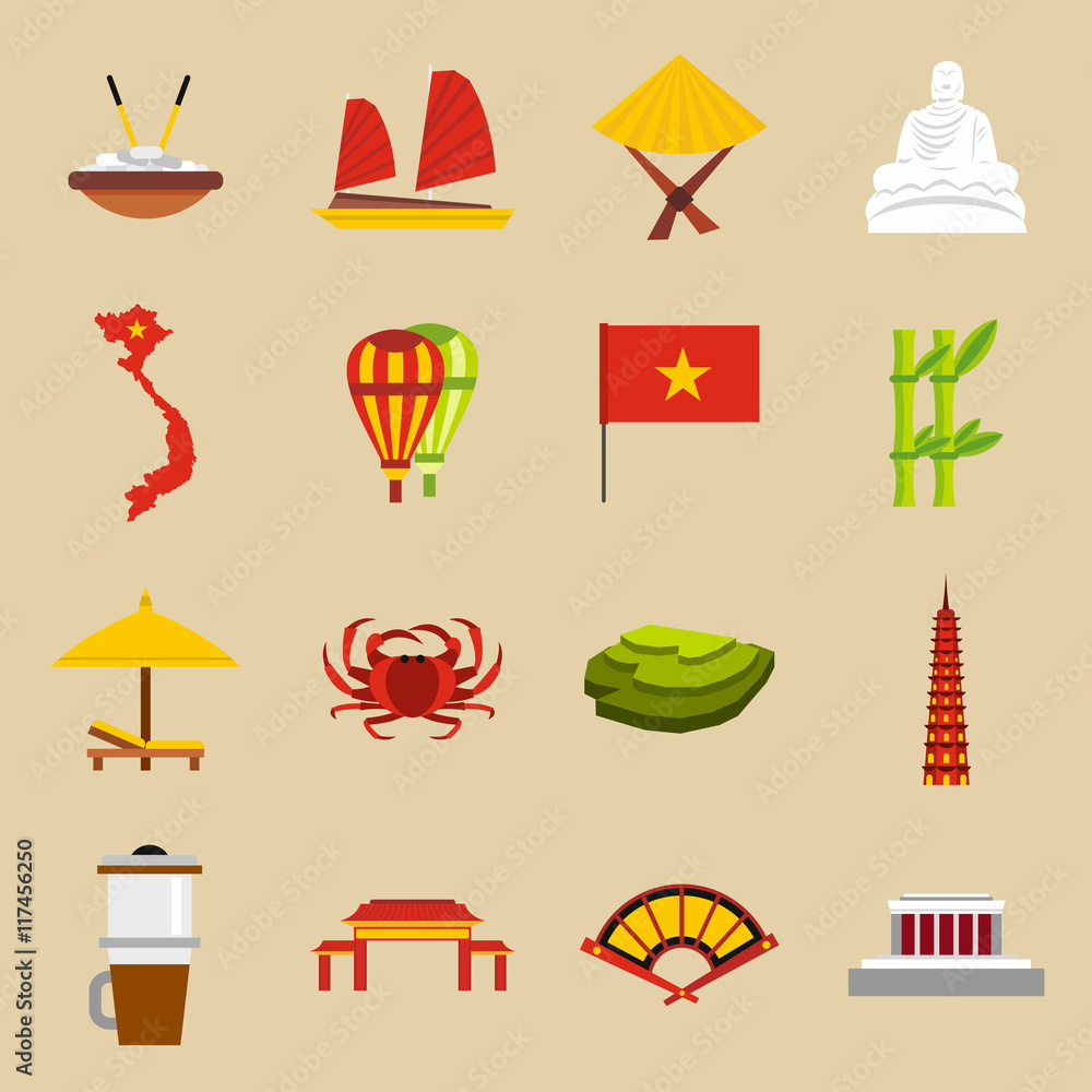 Vetor do Stock: Flat Vietnam icons set. Universal Vietnam icons to use ...