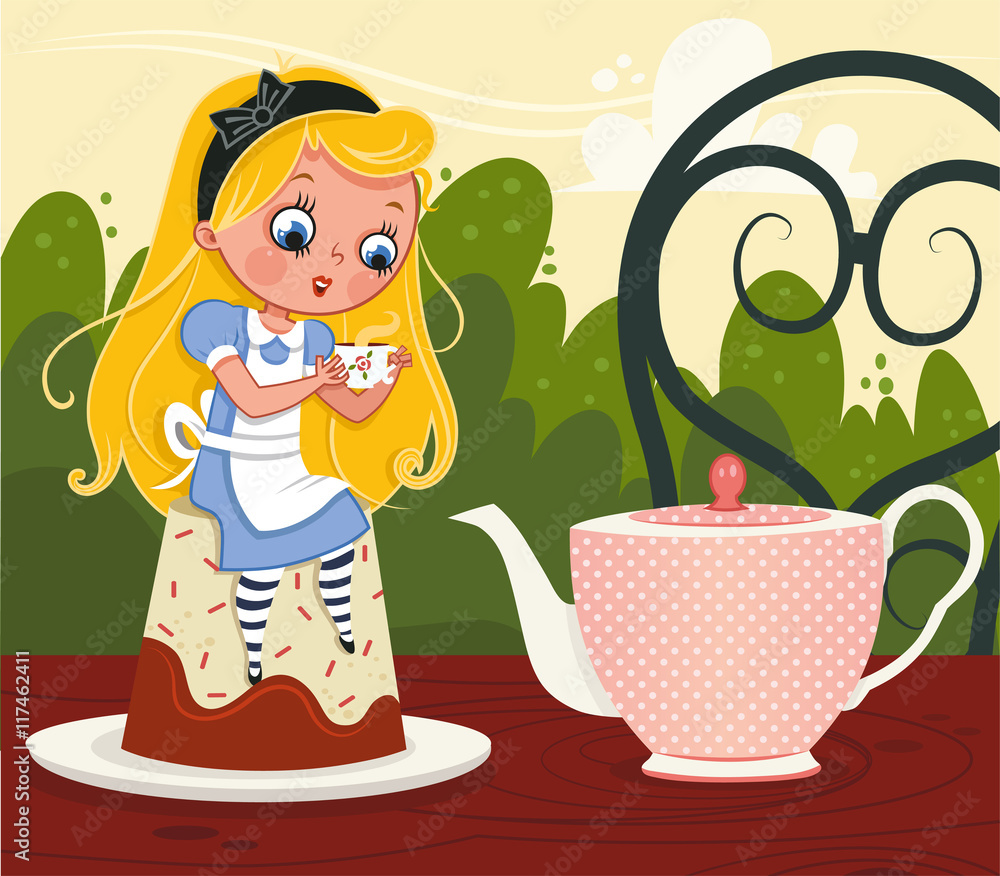 Alice is drinking tea at the party. Stock Vector | Adobe Stock