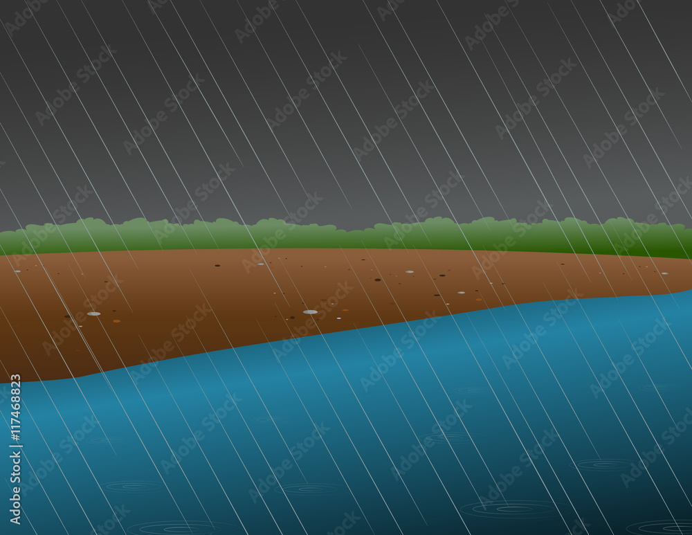 cartoon vector illustration of a rainy river Stock Vector | Adobe Stock