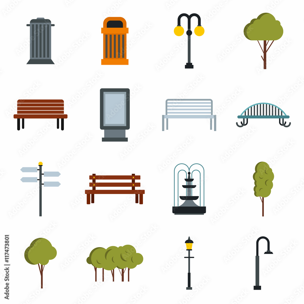 Flat park icons set. Universal park icons to use for web and mobile UI ...