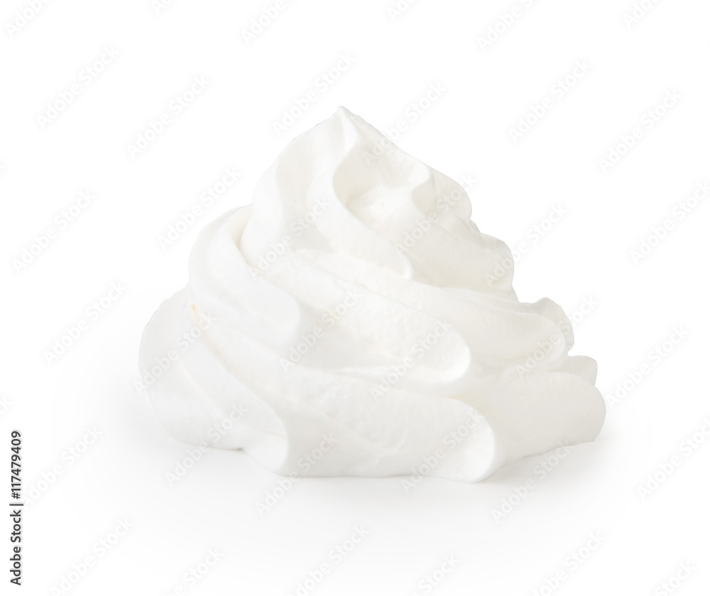 Whipped cream isolated on a white background with clipping path. Front ...