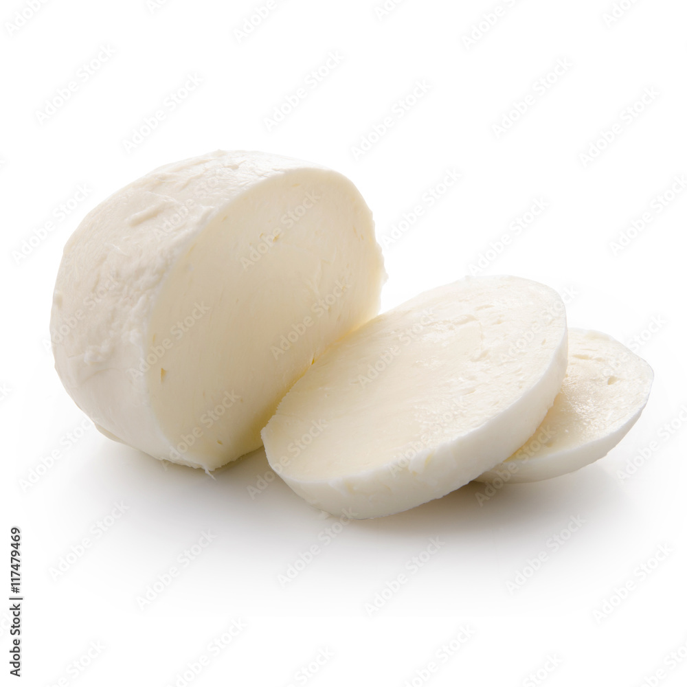 Foto de Piece of white mozzarella isolated on white background with ...