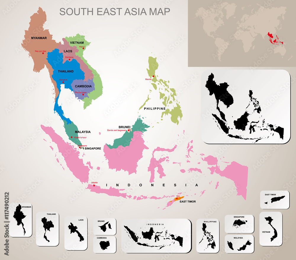 AEC Asean Economic Community world map with a pixel diamond texture and ...