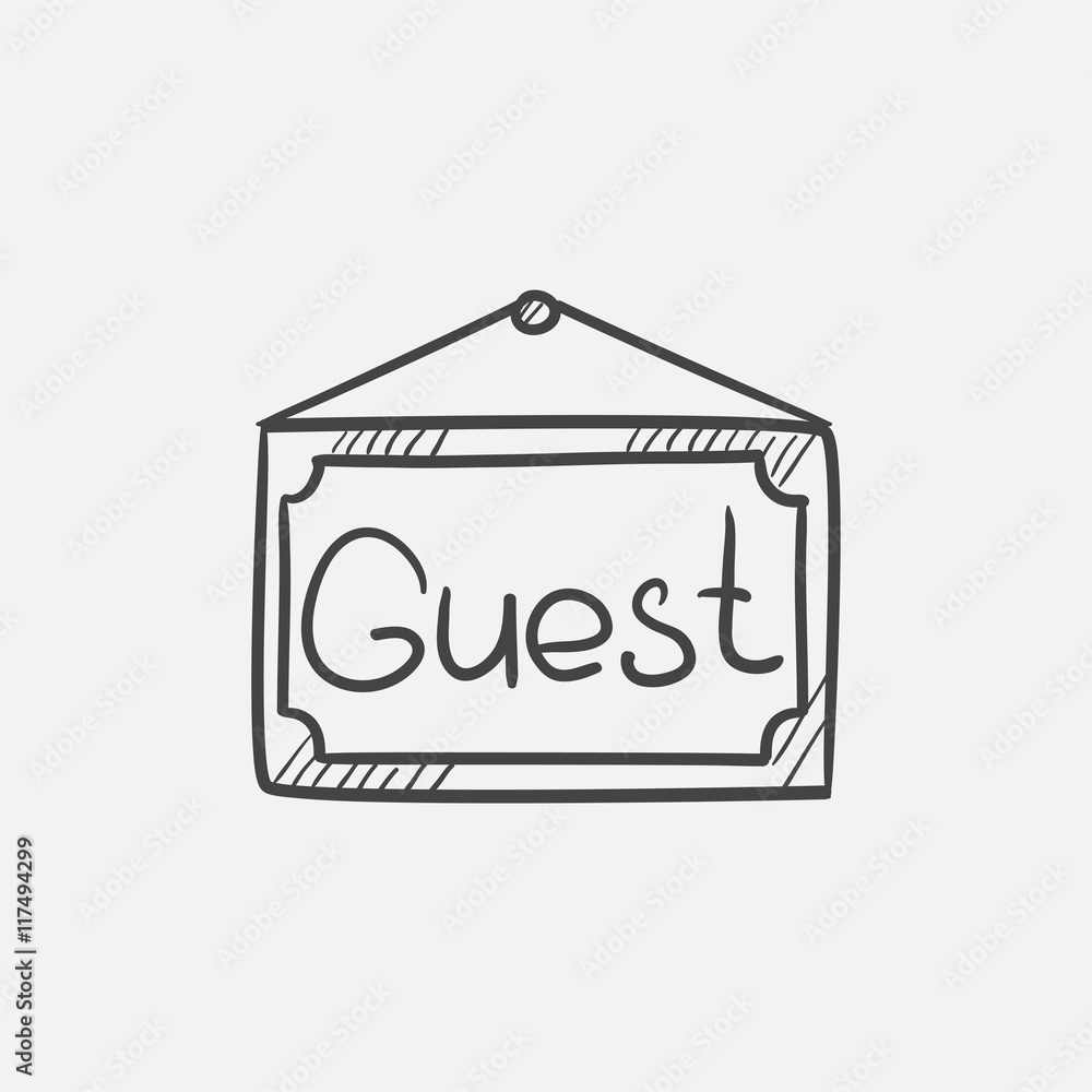 Hanging board with word guest sketch icon. Stock Vector | Adobe Stock