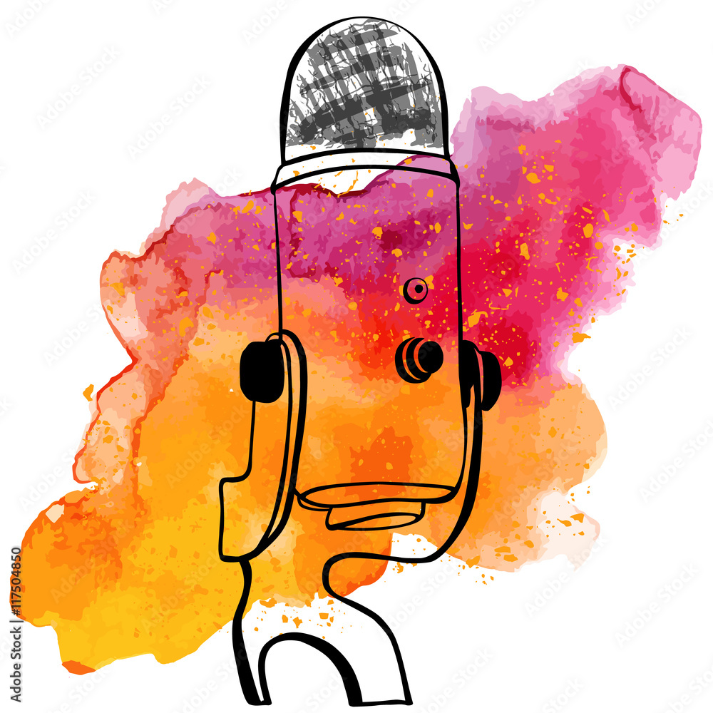 Vector and watercolor professional recording microphone drawing Stock ...
