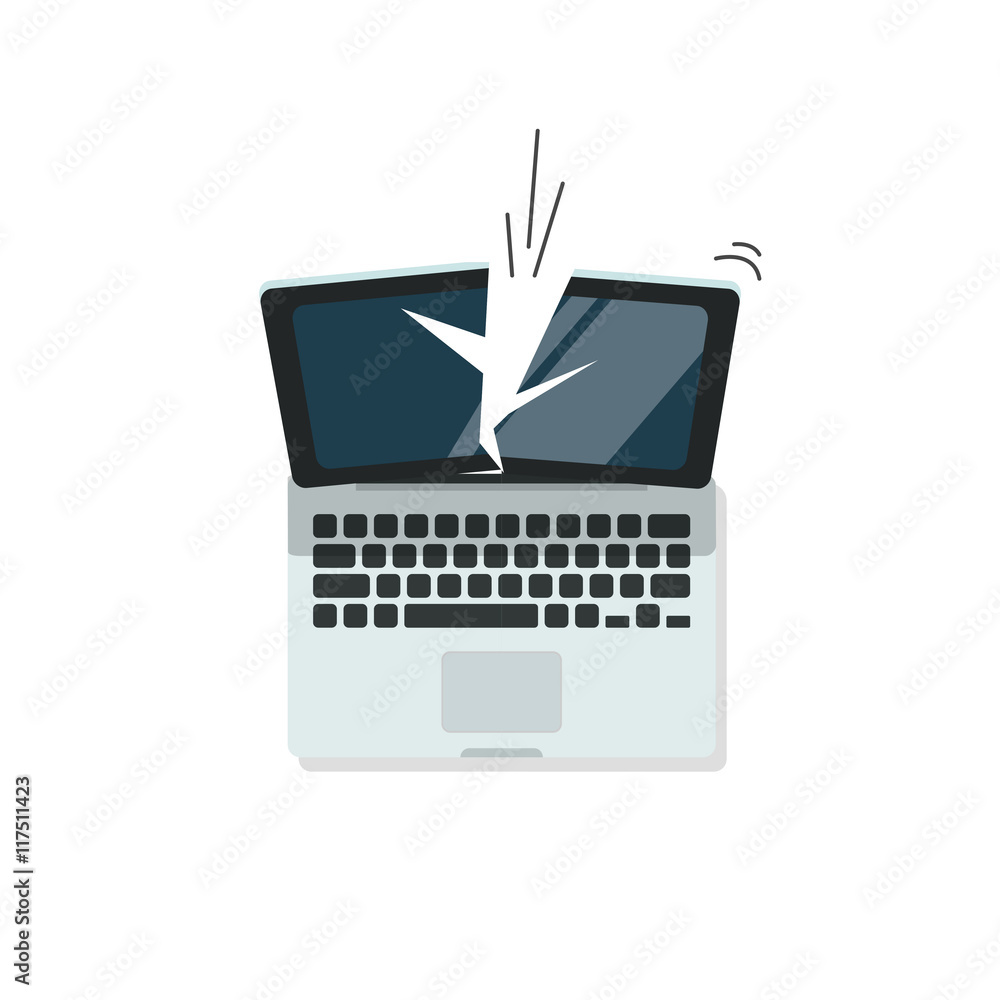 Broken laptop vector illustration isolated on white color background ...