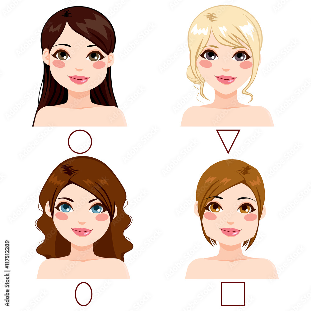 Different women with different face shape types and hairstyles Stock ...