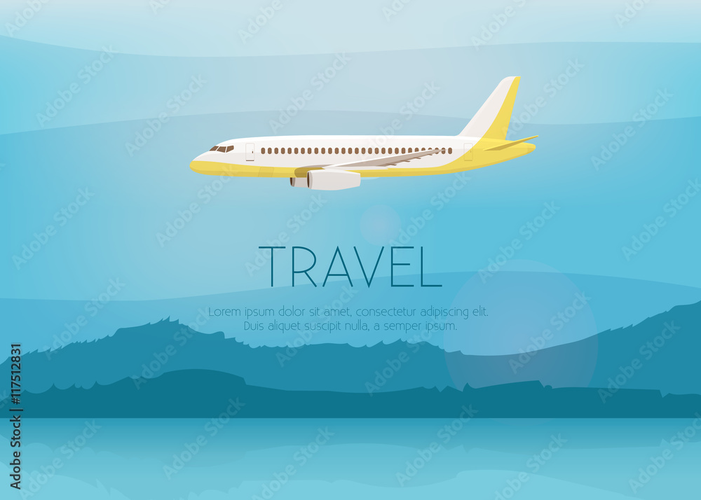 Airplane flies in the sky. Side view. Cartoon vector illustration Stock ...