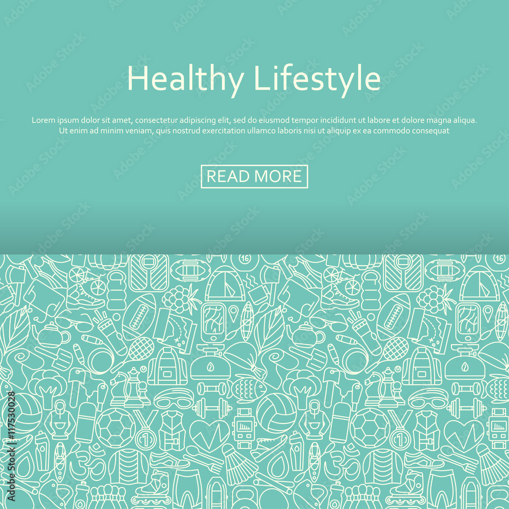 Healthy lifestyle background made of outlined icons. Vector ...