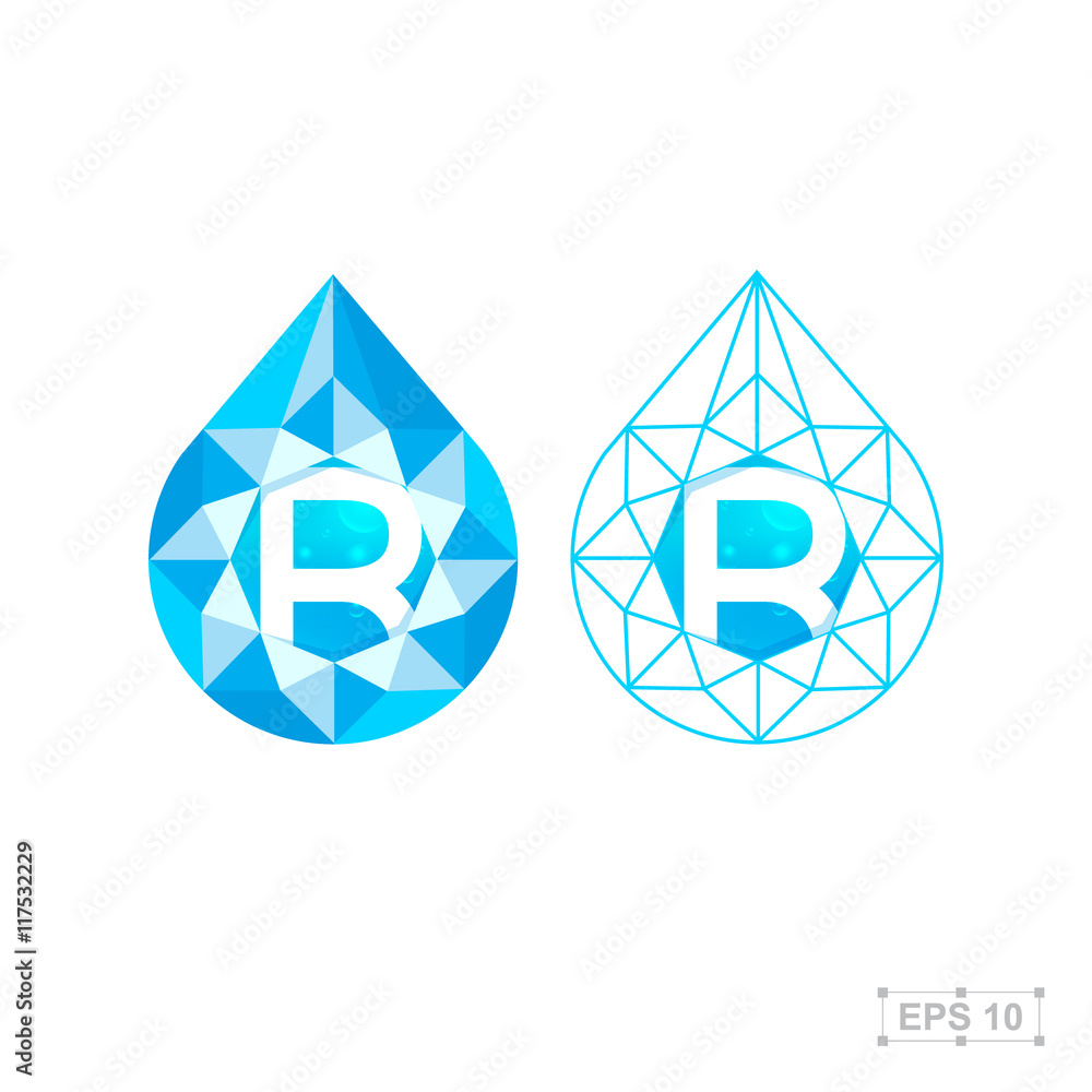R letter with diamond,vector crystal modern water drop logo Stock ...