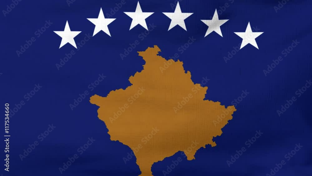 National flag of Kosovo flying and waving on the wind. Sate symbol of ...