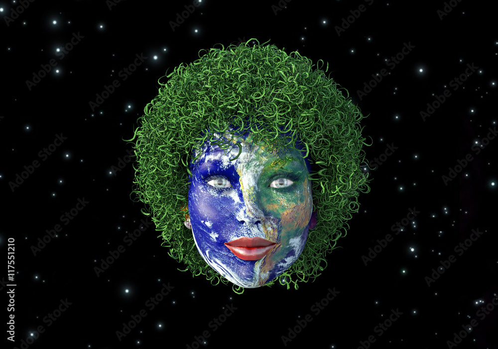 Mother Earth, woman's face representing Mother Nature in space Stock ...
