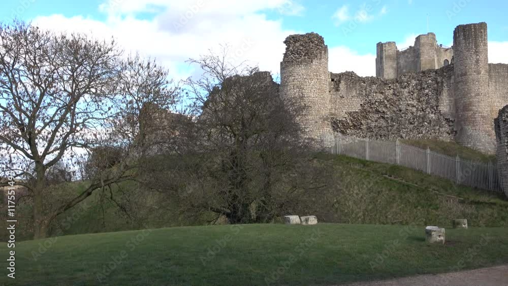 Conisbrough Castle England pan across tower wall. Medieval ...