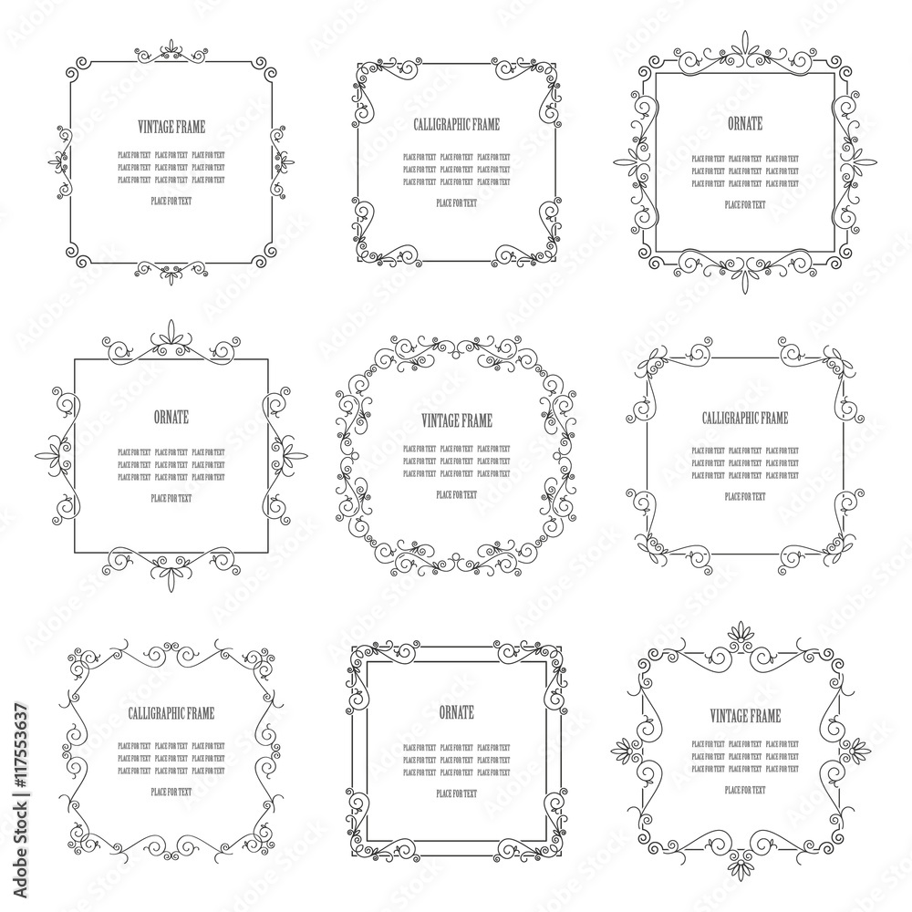 Vintage square frames set isolated on white. Stock Vector | Adobe Stock
