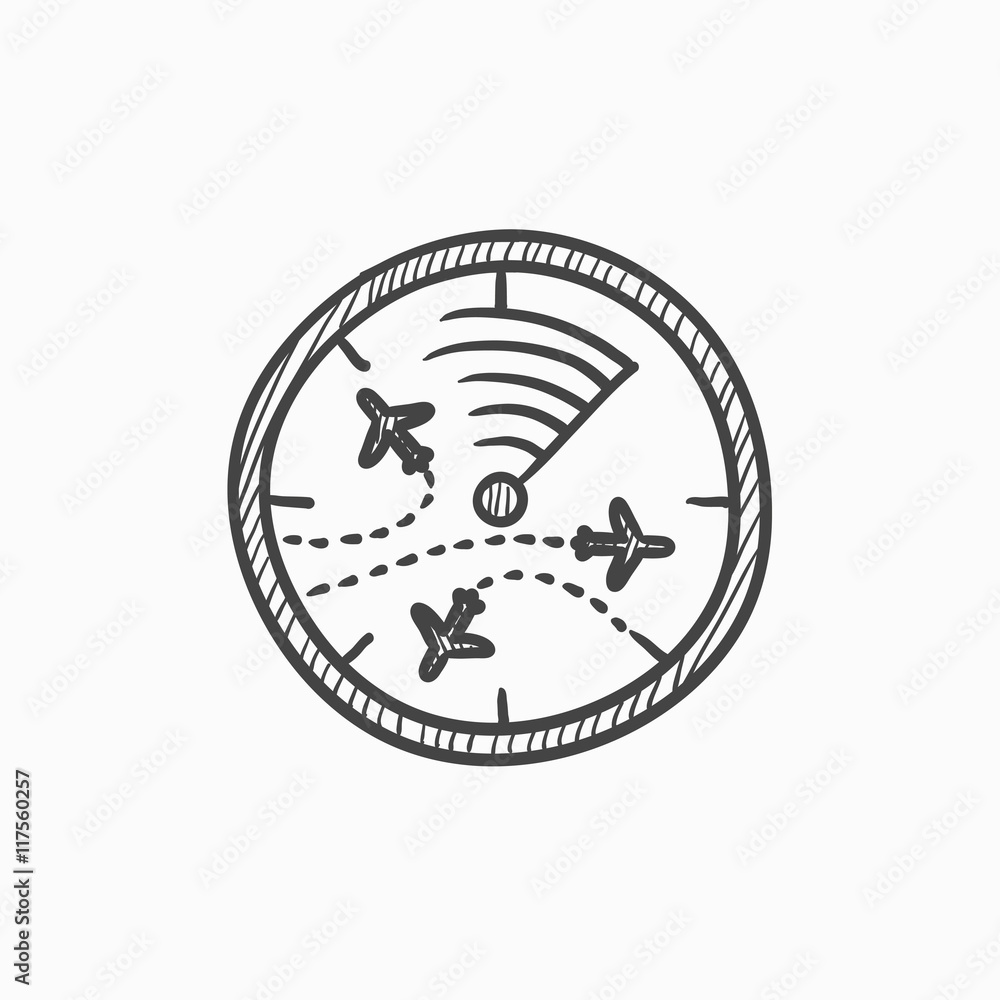 Radar screen with planes sketch icon. Stock Vector | Adobe Stock