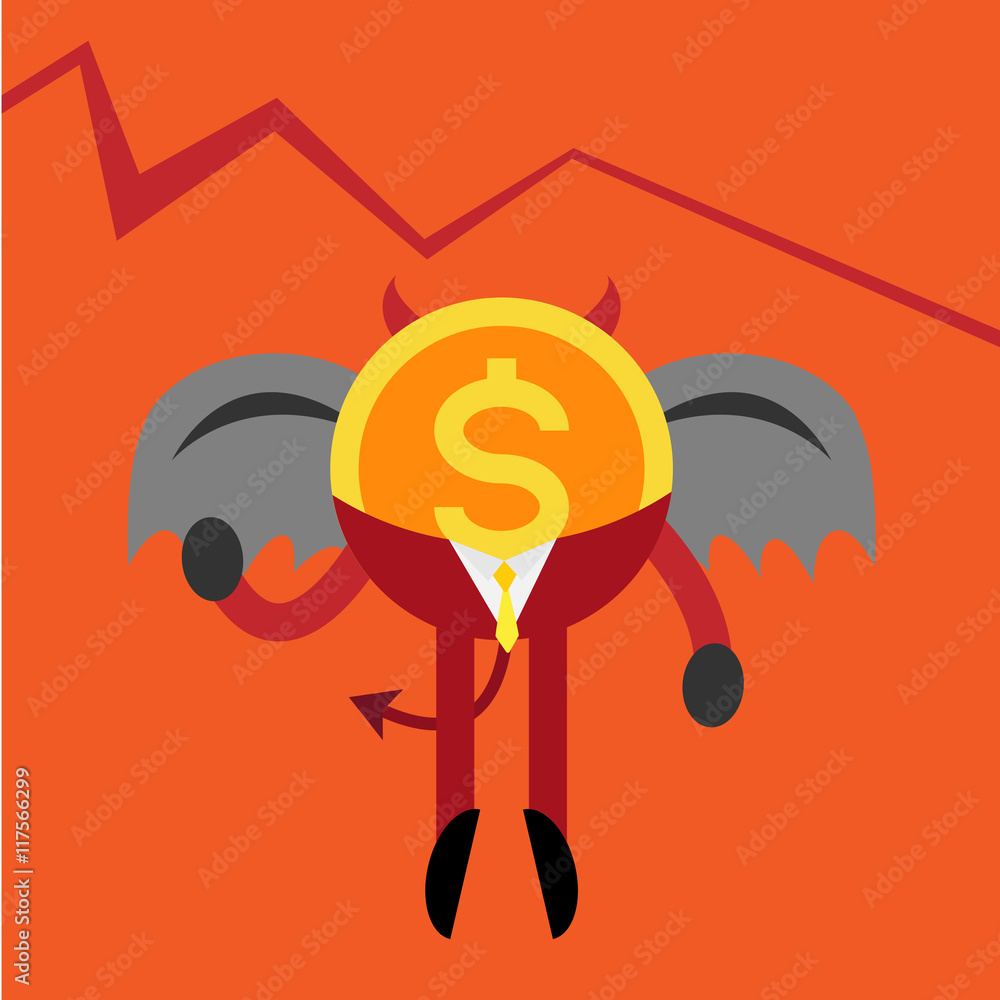 devil coin business man with down graph background Stock Vector | Adobe ...