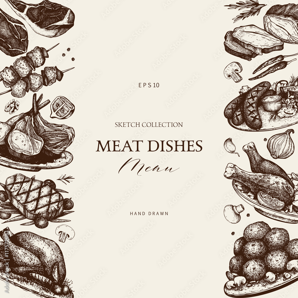 Vector design with hand drawn food illustration. Restaurant menu ...