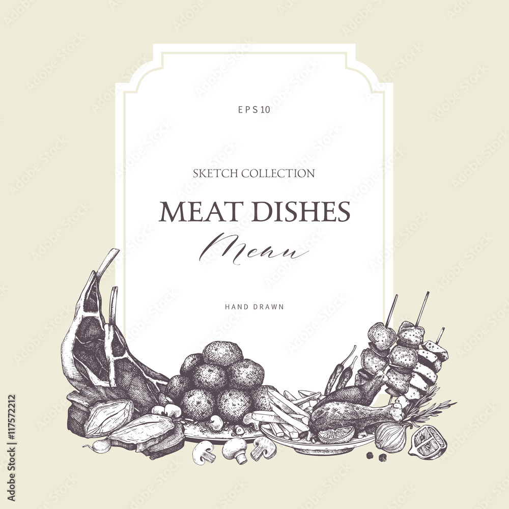 Vector design with hand drawn food illustration. Restaurant menu ...