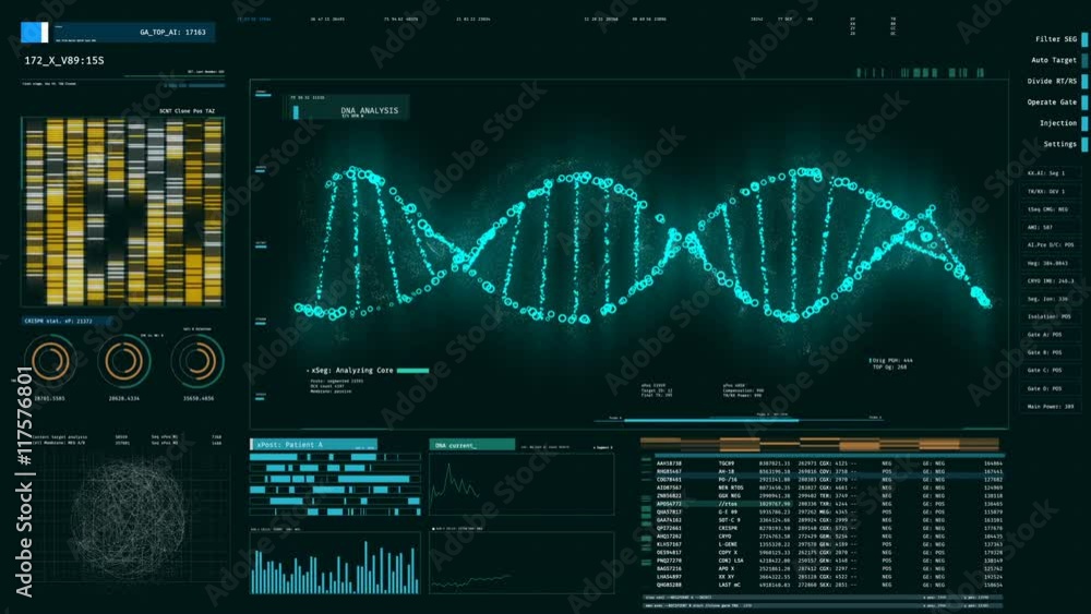 Blue DNA strand rotating on screen, forensic DNA analysis, genetic ...